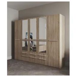 Kleiderschrank Priess "Schrank Garderobe W&auml;scheschrank Barcelona in 5 Breiten", braun (struktureichefarben hell), B:230cm H:193cm T:54cm, Holzwerkstoff, Schr&auml;nke, Kleiderschrank, viel Stauraum, ger&auml;umige Schubk&auml;sten, mit Spiegel, MADE IN GERMANY