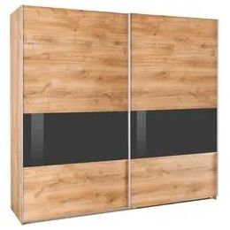 Schwebet&uuml;renschrank wimex "Bramfeld TOPSELLER Kleiderschrank", braun (plankeneiche, absetzung grauglas), B:225cm H:208cm T:64cm, Schr&auml;nke, Schwebet&uuml;renschrank, mit Glaselementen und zus&auml;tzlichen Einlegeb&ouml;den
