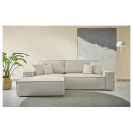 Ecksofa OTTO HOME "FINNLEY, L-Form 257 cm, Schlafsofa", beige (creme), B:267cm H:85cm T:167cm, Bezugstoff 100% PES ;Atmungsaktives Gewebe ;Easy Clean ;Gramatur 340g/ qm +/- 5%, Sofas, Ecksofa, mit Bettkasten, in Boucl&eacute;, Struktur fein und Mega Cord