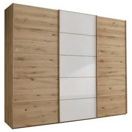 Schwebet&uuml;renschrank Wiemann "Cardiff", braun (bianco, eiche, nachbildung), B:295,2cm H:236cm T:67cm, Floatglas, Holzwerkstoff, Schr&auml;nke, Schwebet&uuml;renschrank, mit massiven Holzt&uuml;ren und Glas