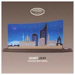 Weigla LED Dekolicht "Leipzig Panorama, Holz & Acrylglas, BLAU-GRAU-WEIẞ, Made in Germany", blau, H: 23cm, 1 Stk., Leuchten, Erzgebirge garantiert, Dekolampe f&uuml;r Innen, Dekoleuchte