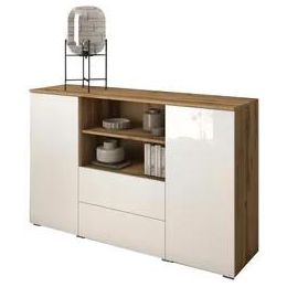 Sideboard OTTO HOME "PARIS", wei&szlig; (eichefarbe votan, wei&szlig; hochglanz), B:140cm H:88,5cm T:39,5cm, Sideboards, Sideboard, Moderne 140cm breite grifflose Kommode, vielseitig einsetzbar