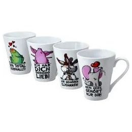 Becher RETSCH ARZBERG "Tierisch", bunt, 280ml, 4 Stk., Porzellan, Trinkgef&auml;&szlig;e, Becher, mit 4 Dekore-Spr&uuml;chen, 4-teilig