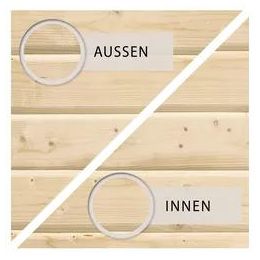 Gartenhaus Karibu "Quellsee 2", beige (naturbelassen), ohne Fu&szlig;boden, Holzwerkstoff, Gartenh&auml;user, Gartenhaus, mit Anbaudach, naturbelassen oder terragrau