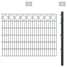Doppelstabmattenzaun Arvotec "ESSENTIAL 120 zum Einbetonieren "Karo" mit Zierleiste", grau (anthrazit), H:120cm, Kunststoff, Stahl, Zaunelemente, Zaunh&ouml;he 120 cm, Zaunl&auml;nge 2 - 60 m
