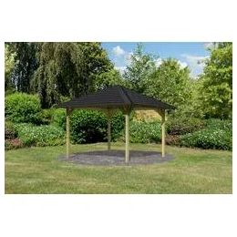 Pavillon Karibu "Cordoba", schwarz, B/H/T: 357cm x 297cm x 357cm, Pavillons, BxTxH: 357x357x297 cm, mit schwarzen Dachschindeln