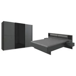 Schlafzimmer-Set wimex "Barcelona", grau (graphit, abgesetzt glas schwarz), B:289cm H:208cm T:210cm, Holzwerkstoff, Spanplatte, Schlafzimmerm&ouml;bel-Sets, 4-teiliges Set