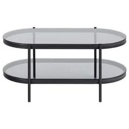 Couchtisch Actona GROUP, grau (rauch, matt schwarz, rauch), B:95cm H:42cm T:50cm, Tische, Couchtisch, tischplatte aus geh&auml;rtetem Rauchglas.Oval, 1 Ablage, B: 95 cm