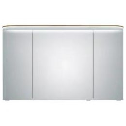 Spiegelschrank SAPHIR "Balto Sprint Badschrank mit LED-Lichtkranz, 120 cm breit, 3 T&uuml;ren", braun (riviera eiche quer nachbildung), B:120cm H:72,3cm T:17cm, Holzwerkstoff, Schr&auml;nke, Spiegelschrank, Schalter-/ Steckdosenkombination, inkl. T&uuml;rd&auml;mpfer, 987LM, 12V LED