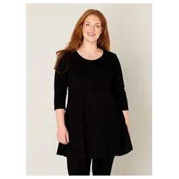 Tunikashirt Base Level Curvy "Aria", Damen, Gr. 44, schwarz, Single Jersey, Obermaterial: 94% Viskose, 6% Elasthan, unifarben, figurumspielend ca. Mitte Oberschenkel, Rundhals, Shirts, mit Rundhalsausschnitt