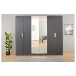 Dreht&uuml;renschrank Rauch "Kleiderschrank Schrank Garderobe Ankleide KOLUNA mit Dekor-Front", grau (graumetallic), B:271cm H:229cm T:54cm, Holzwerkstoff, Schr&auml;nke, Dreht&uuml;renschrank, mit Spiegel, inkl. 2 Innenschubladen sowie extra B&ouml;den MADE IN GERMANY