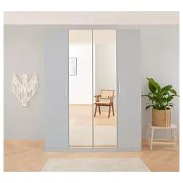 Dreht&uuml;renschrank Rauch "Kleiderschrank Schrank Garderobe Ankleide KOLUNA mit Dekor-Front", grau (seidengrau), B:181cm H:210cm T:54cm, Holzwerkstoff, Schr&auml;nke, Dreht&uuml;renschrank, mit Spiegel, inkl. 2 Innenschubladen sowie extra B&ouml;den MADE IN GERMANY