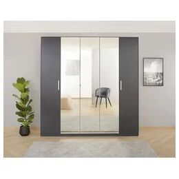 Dreht&uuml;renschrank Rauch "Kleiderschrank Schrank Garderobe Ankleide KOLUNA mit Dekor-Front", grau (graumetallic), B:226cm H:210cm T:54cm, Holzwerkstoff, Schr&auml;nke, Dreht&uuml;renschrank, mit Spiegel, inkl. 2 Innenschubladen sowie extra B&ouml;den MADE IN GERMANY