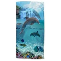 Strandtuch Good Morning "Will", blau, B:75cm L:150cm, Microfaser, Obermaterial: 100% Polyester, Handt&uuml;cher, 100% Mikrofaser, 75x150, Schnelltrocknend, Kind, Delfin, Meer, Blau
