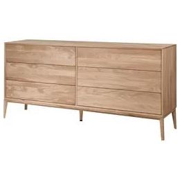 Sideboard Home Affaire "Koda Kommode, 6 ger&auml;umige Schubladen mit Push-To-Open-Funktion, Scandi", beige (natur), B:177,7cm H:81,9cm T:41,5cm, Sideboards, Sideboard, Aus massivem Eichenholz, Minimalistischer Stil, B: 177,7 x H: 81,8 cm
