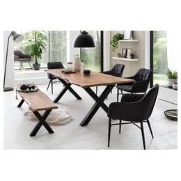 Esstisch Home Affaire "Manhattan", schwarz (natur, schwarz), B:200cm H:77cm T:100cm, Tische, Rechteckiger Esstisch Holz-Esstische, mit Baumkante