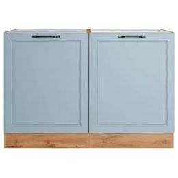 Sp&uuml;lenschrank KOCHSTATION "KS-Lana", blau (matt hellblau, wotaneiche), B:120cm H:82cm T:60cm, Holzwerkstoff, MDF, Schr&auml;nke, Sp&uuml;lenschrank, Breite 120 cm