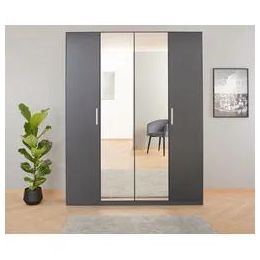Dreht&uuml;renschrank Rauch "Kleiderschrank Schrank Garderobe Ankleide KOLUNA mit Dekor-Front", grau (graumetallic), B:181cm H:210cm T:54cm, Holzwerkstoff, Schr&auml;nke, Dreht&uuml;renschrank, mit Spiegel, inkl. 2 Innenschubladen sowie extra B&ouml;den MADE IN GERMANY