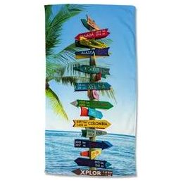 Strandtuch GOOD MORNING "Beach Sign", bunt (multi), B:100cm L:180cm, Microfaser, Obermaterial: 100% Polyester, Handt&uuml;cher, Mikrofaser, 100x180, Schnelltrocknend, Sommer, Strand, Erwachsene