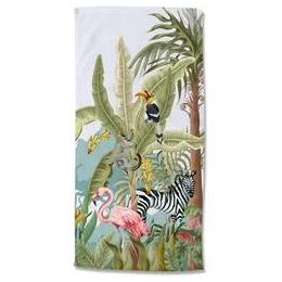 Strandtuch GOOD MORNING "Jungle party", bunt (multi), B:75cm L:150cm, Microfaser, Obermaterial: 100% Polyester, Handt&uuml;cher, Mikrofaser, 75x150, Schnelltrocknend, Sommer, Strand, Kind, dschungel