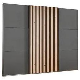 Schwebet&uuml;renschrank wimex "Ancona by fresh to go", schwarz (graphit, akustikpaneel optik artisan eiche nachbildung), B:300cm H:216cm T:65cm, Holzwerkstoff, Schr&auml;nke, Schwebet&uuml;renschrank, mit Akustiklamellen Optik in 3D