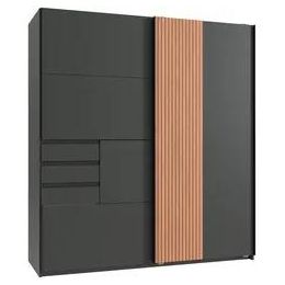 Schwebet&uuml;renschrank wimex "Coburg, Kleiderschrank Made in Germany", schwarz (graphit, akustiklamellen nachbildung artisan eiche nachbildung), B:180cm H:198cm T:65cm, Holzwerkstoff, Schr&auml;nke, Schwebet&uuml;renschrank, mit Akustikpaneel Optik oder Holzoptik eichefarben, 180cm breit