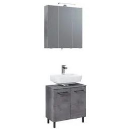 Badm&ouml;bel-Set SAPHIR "Quickset 945 2-teilig, Waschbeckenunterschrank mit LED-Spiegelschrank", grau (oxid dunkelgrau quer), Kastenm&ouml;bel-Sets, Badm&ouml;bel-Set, Waschplatz 65 cm breit, 5 T&uuml;ren, 6 Einlegeb&ouml;den, inkl. T&uuml;rd&auml;mpfer