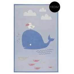 Kinderteppich Esprit "Whale Buddy ESP-005", blau, B:70cm H:10mm L:140cm, Baumwolle, Polyester, Teppiche, Kinderteppich, Wendeteppich, Tiermotiv oder Sternenhimmel, Kinderzimmer