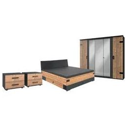 Schlafzimmer-Set wimex "Stockholm, rustikaler Look im Industrial Design", grau (graphit, abgesetzt silber fir, nachbildung), B:189cm H:96cm T:210cm, Holzwerkstoff, Spanplatte, Schlafzimmerm&ouml;bel-Sets, 6-teilig