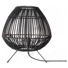 Paco Home Tischleuchte "PIRU", schwarz, &Oslash; 31cm H: 33,5cm, Leuchten, Rattan Boho Style Dreibein Natur Nacht E27, Tischleuchte