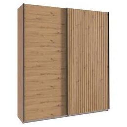 Schwebet&uuml;renschrank wimex "Andorra by fresh to go", braun (artisan eiche nachbildung, akustikpaneel optik artisan eiche nachbildung), B:200cm H:216cm T:65cm, Holzwerkstoff, Schr&auml;nke, Schwebet&uuml;renschrank, Mit 3D-Leisten f&uuml;r Akustikpaneel-Optik