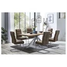 Esstisch Home Affaire "Tristan natur", beige (natur, silber, natur), B:180cm H:77cm T:90cm, Tische, Esstisch, mit echter Baumkante