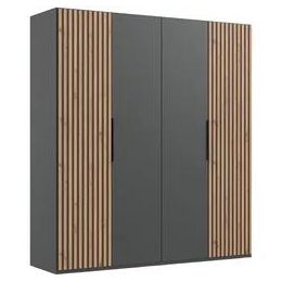 Dreht&uuml;renschrank wimex "Andorra by fresh to go", schwarz (graphit, akustikpaneel optik artisan eiche nachbildung), B:200cm H:216cm T:58cm, Holzwerkstoff, Schr&auml;nke, Dreht&uuml;renschrank, Mit 3D-Leisten f&uuml;r Akustikpaneel-Optik