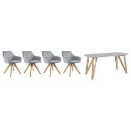 Essgruppe Salesfever "Elegante Sitzgruppe", wei&szlig; (wei&szlig;, natur, grau, natur), Samtvelours, Essgruppe 5 tlg. 160x90cm, MDF, Massivholz, Polyester, Sitzm&ouml;bel-Sets, Essgruppe, 5-teiliges Set: Samtverlour-St&uuml;hle und 160cm Tisch