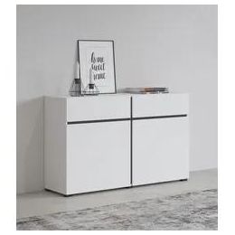 Sideboard OTTO HOME "Cross,Breite 119,5 cm, moderne grifflose Kommode,2 T&uuml;ren/2 Schubk&auml;sten", schwarz-wei&szlig; (wei&szlig;, schwarz), B:119,5cm H:78,3cm T:40cm, FSC-zertifizierter Holzwerkstoff, Melamin, Sideboards, Sideboard, Schubladenschrank,Anrichte mit viel Stauraum, Einlegeb&ouml;den verstellbar