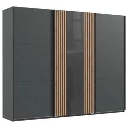 Schwebet&uuml;renschrank wimex "Atlanta by fresh to go", schwarz (graphit, glas grau, akustikpaneel optik artisan eiche nachbildung), B:250cm H:216cm T:65cm, Holzwerkstoff, Schr&auml;nke, Schwebet&uuml;renschrank, mit Akustikpaneel Optik (3D Leisten), Lamelle