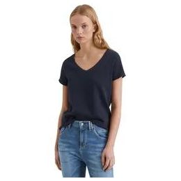 Marc O'Polo T-Shirt MARC O'POLO DENIM, Damen, Gr. XL, blau (marine), Jersey, Obermaterial: 100% Baumwolle, unifarben, figurbetont h&uuml;ftlang, tiefer V-Ausschnitt, geschnittene Kante, Shirts T-Shirt, mit abgerundetem V-Neck