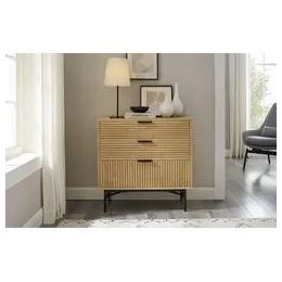 Kommode Salesfever "Visby Stilvolle Stauraumkommode", beige (natur, schwarz), B:80cm H:80cm T:40cm, Furnier, MDF, Metall, Sideboards, Kommode, Eiche Echtholzfurnier