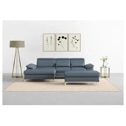 Sit & More Ecksofa SIT & MORE "Cabrio L-Form, B: 295 cm, mit Sitztiefen-, Arm- & Kopfteilverstellung", blau (graublau), B:295cm H:87cm T:180cm, Sofas, Ecksofa, 2 Nierenkissen, Federkern, optional Bettfunktion und Stauraum