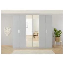 Dreht&uuml;renschrank Rauch "Kleiderschrank Schrank Garderobe Ankleide KOLUNA mit Dekor-Front", grau (seidengrau), B:271cm H:229cm T:54cm, Holzwerkstoff, Schr&auml;nke, Dreht&uuml;renschrank, mit Spiegel, inkl. 2 Innenschubladen sowie extra B&ouml;den MADE IN GERMANY