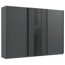 Schwebet&uuml;renschrank wimex "Atlanta by fresh to go", schwarz (graphit, glas schwarz, akustikpaneel optik graphit), B:300cm H:216cm T:65cm, Holzwerkstoff, Schr&auml;nke, Schwebet&uuml;renschrank, mit Akustikpaneel Optik (3D Leisten), Lamelle