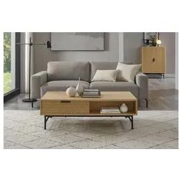 Couchtisch Salesfever "Visby Coffeetableh f&uuml;r stilvolles Wohnen", beige (natur, schwarz, schwarz, natur), B:120cm H:40cm T:60cm, MDF, Eiche Echtholzfurnier, Metall (Eisen), Tische, Couchtisch, Eiche Echtholzfurnier