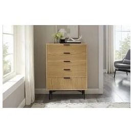 Kommode Salesfever "Visby Designer Sideboard mit Stil", beige (natur, schwarz), B:80cm H:113cm T:40cm, Furnier, MDF, Metall, Sideboards, Kommode, Eiche Echtholzfurnier