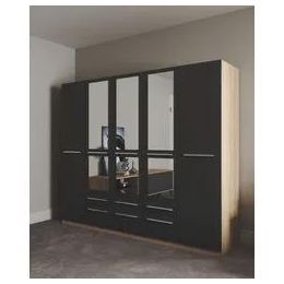 Kleiderschrank Priess "Schrank Garderobe W&auml;scheschrank Barcelona in 5 Breiten", braun (eichefarben artisan, schwarz), B:230cm H:193cm T:54cm, Holzwerkstoff, Schr&auml;nke, Kleiderschrank, viel Stauraum, ger&auml;umige Schubk&auml;sten, mit Spiegel, MADE IN GERMANY