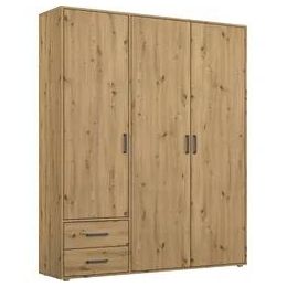 Dreht&uuml;renschrank Rauch "Kleiderschrank Schrank Garderobe W&auml;scheschrank VOYAGER", braun (eiche artisan, griffe graumetallic), B:140cm H:194cm T:53cm, Holzwerkstoff, Schr&auml;nke, Dreht&uuml;renschrank, mit 2 modernen Griffvarianten, mit Au&szlig;enschubladen MADE IN GERMANY