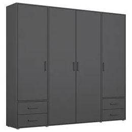 Dreht&uuml;renschrank Rauch "Kleiderschrank Schrank Garderobe W&auml;scheschrank VOYAGER", grau (graumetallic, griffe graumetallic), B:187cm H:194cm T:53cm, Holzwerkstoff, Schr&auml;nke, Dreht&uuml;renschrank, mit 2 modernen Griffvarianten, mit Au&szlig;enschubladen MADE IN GERMANY