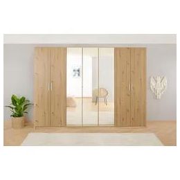 Dreht&uuml;renschrank Rauch "Kleiderschrank Schrank Garderobe Ankleide KOLUNA mit Dekor-Front", braun (eiche artisan), B:315cm H:210cm T:54cm, Holzwerkstoff, Schr&auml;nke, Dreht&uuml;renschrank, mit Spiegel, inkl. 2 Innenschubladen sowie extra B&ouml;den MADE IN GERMANY