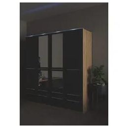 Kleiderschrank Priess "Schrank Garderobe W&auml;scheschrank Barcelona in 5 Breiten", braun (eichefarben artisan, schwarz), B:185cm H:193cm T:54cm, Holzwerkstoff, Schr&auml;nke, Kleiderschrank, viel Stauraum, ger&auml;umige Schubk&auml;sten, mit Spiegel, MADE IN GERMANY