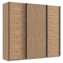 Schwebet&uuml;renschrank wimex "Andorra by fresh to go", braun (artisan eiche nachbildung, akustikpaneel optik artisan eiche nachbildung), B:250cm H:216cm T:65cm, Holzwerkstoff, Schr&auml;nke, Schwebet&uuml;renschrank, Mit 3D-Leisten f&uuml;r Akustikpaneel-Optik