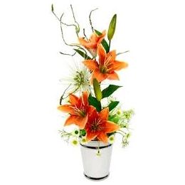 Kunstpflanze I.GE.A. "Arrangement Lilien in Topf", orange, B:25cm H:53cm T:17cm, Keramik, Kunststoff, Polyester, Kunstpflanzen, Kunstpflanze